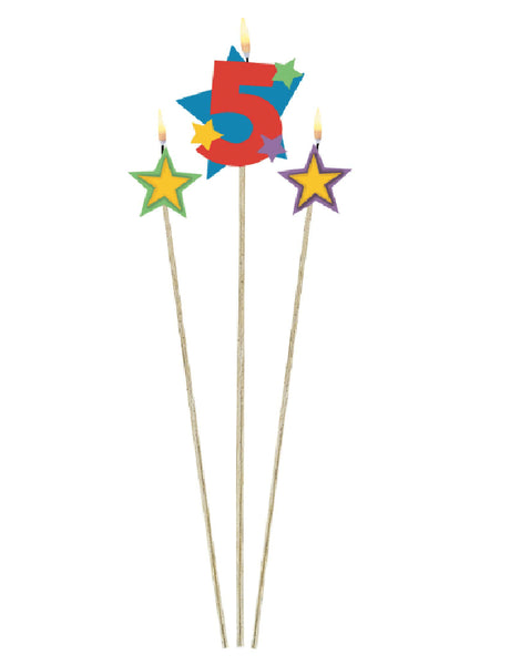 Number 5 Star Pick Candle -3pcs – Party World